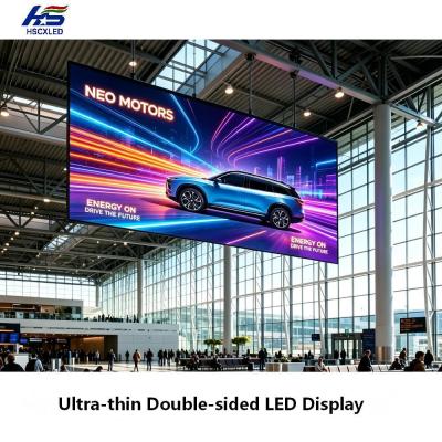 China HSCXLED Indoor Double Sided LED Poster Screen Lightweight Hanging Display for Shopping Mall Airport Advertising for sale