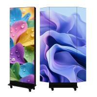 China HSCXLED Led Advertising Digital P2.5 P1.86 GOB Folding Indoor Double Sided Three Led Tri Fold Poster Foldable Led Screen Display for sale