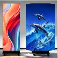 China HSCXLED Led Advertising Digital P2.5 P1.86 GOB Folding Indoor Double Sided Three Led Tri Fold Poster Foldable Led Screen Display for sale