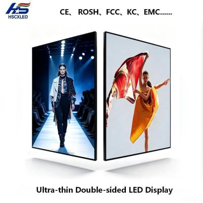 China HSCXLED Ultra-thin Dual-screen Shop Window Display LED Advertising Screen Double-sided Digital Signage led display for sale