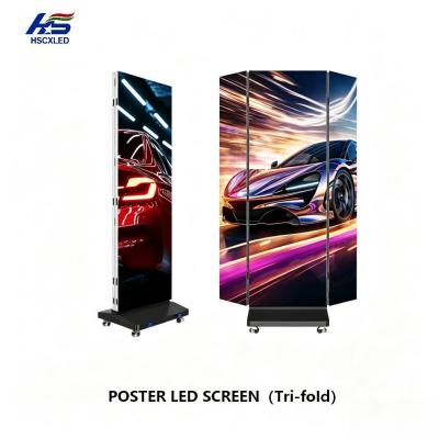 China HSCXLED Tri-Fold LED Poster Display Foldable LED Advertising Screen for Indoor Commercial Use for sale