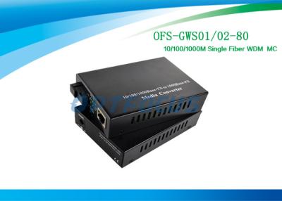 China Gigabit Single Mode Fiber Media Converter 10/100/1000Base-T to 1000Base-FX SC 80km 1490/1550nm for sale