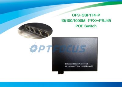 China 5 Port Fast Power Over Ethernet PoE Switch 1FX 4UTP SC Single Mode 20km 1310nm for sale