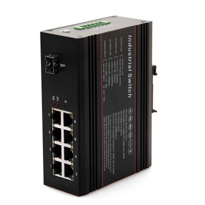 China Industrial PoE Ethernet Switch 8 Port 10/100M RJ45 1 Gigabit Fiber Port DC10-58V for sale