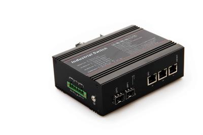 China Industrial 5 Port PoE Ethernet Switch 2 Gigabit Fiber 3 RJ45 10/100/1000M DC10-58V for sale