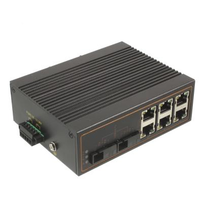 China Industrial Unmanaged Ethernet Switch 2 100M Fiber Ports 6 RJ45 Ports DC10-58V for sale