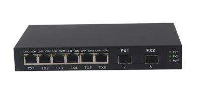 China 8 Port Ethernet Fiber Optic Switch 2x100M Fiber 6x10/100M UTP ST SC FC Optional for sale