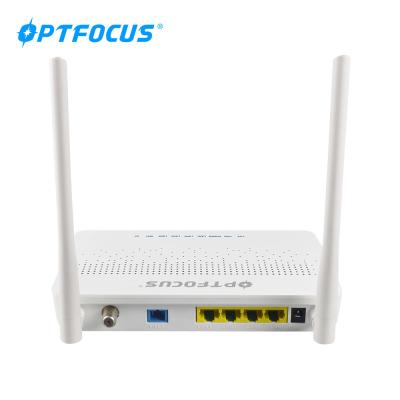 China XPON ONU 1GE 3FE 300Mbps WiFi CATV VOIP FTTH ONU with 2.4G 2T2R Antenna for sale