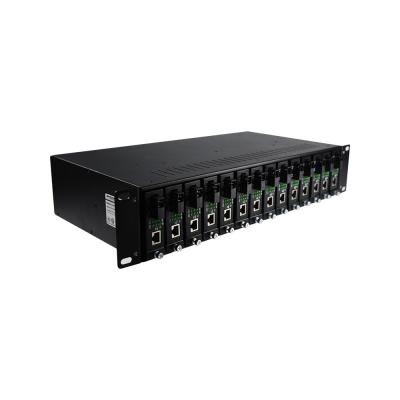 China 14 Slot 19 Inch Media Converter Rack 2U Chassis AC100 260V Dual Power for 100M 1000M Fiber for sale