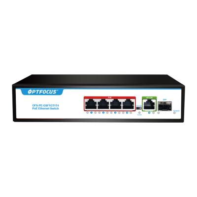 China 5 Port Gigabit PoE Switch 4x PoE 30W 65W 802.3af/at 1x SFP Uplink for sale