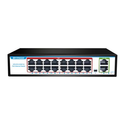 China 16 Port PoE Fiber Switch 20km 2 Gigabit Uplink IEEE 802.3af at 250W for sale