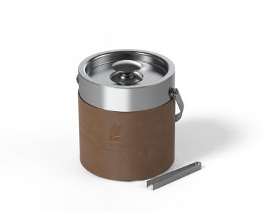 China Hotel Collection Ice Bucket Stainless Steel With PU Leather Cover for sale