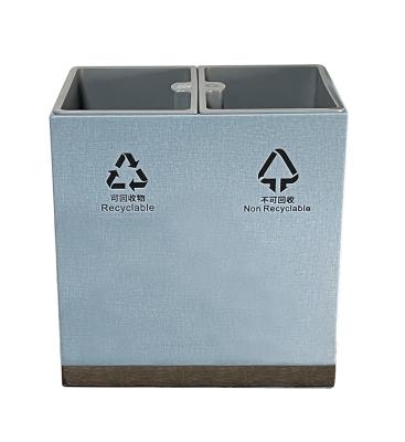 China Luxury PU Leather Hotel Dustbin with Double Compartments and Metal Inner Bins for Easy Waste Classification for sale