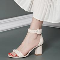 China Women Summer Chunky One Strap High Heel Sandals Sexy 1 Strap Heels For Nightclub for sale