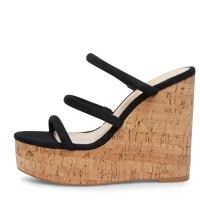 China Fashion High Platform Women'S Wedge Heel Slippers Roman Straps PU Material for sale