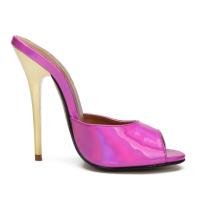 China 2023 Spring Summer Collections Round Toe Spike Heel Metallic PU Laser Women High Helels for sale