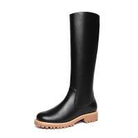 China Deluxe High End Leather Knee High Length Fur Boots Customized Ladies Shoe Leather Boots for sale