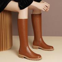 China Deluxe High End Leather Knee High Length Fur Boots Customized Ladies Shoe Leather Boots for sale