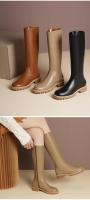 China Deluxe High End Leather Knee High Length Fur Boots Customized Ladies Shoe Leather Boots for sale