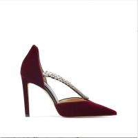 China Women High Heeled Suede Pointed Toe Shoes Luxury Sandals Crystal Lady Strap Wedding Red For Party for sale