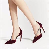 China Women High Heeled Suede Pointed Toe Shoes Luxury Sandals Crystal Lady Strap Wedding Red For Party for sale