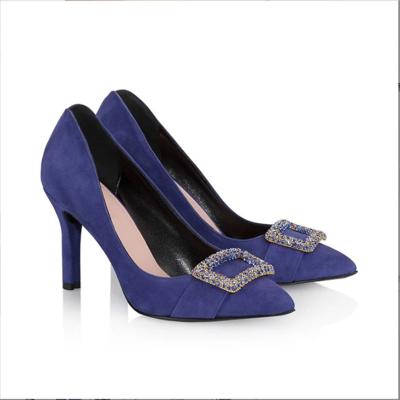 China China Wholesale Women Shoes With Diamond Buckle High Quality Footwear Suede Thin High Heel Pumps for sale