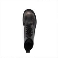 China Women High Quality Thick Heel Thick Soled Shoes Lace Up Motorcycle Boots Round Toe Genuine Leather for sale