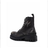 China Women High Quality Thick Heel Thick Soled Shoes Lace Up Motorcycle Boots Round Toe Genuine Leather for sale