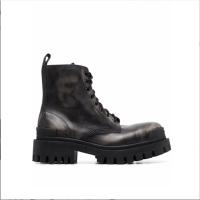 China Women High Quality Thick Heel Thick Soled Shoes Lace Up Motorcycle Boots Round Toe Genuine Leather for sale
