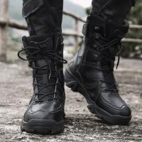 China Outdoor Hiking Desert Boots Black/Sand Long Boots Leather Motorcycle Camping Boots for sale