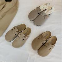 China Women Slippers Genuine Leather Flat Toe Half Slippers Women'S Thick Sole Slippers for sale