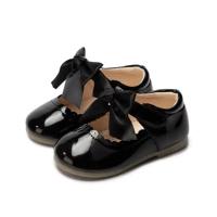 China 2023 New Stylish Leather Bow Cute Sweet Flat Dancing Princess Baby Girl Shoes for sale