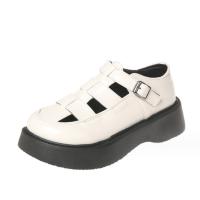 China Two Layer Cowhide Girls School Shoes College Style Hollowed Out Sandals for sale