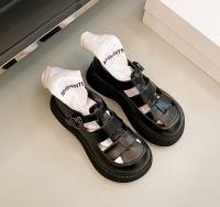 China Two Layer Cowhide Girls School Shoes College Style Hollowed Out Sandals for sale