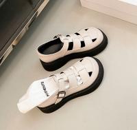 China Two Layer Cowhide Girls School Shoes College Style Hollowed Out Sandals for sale