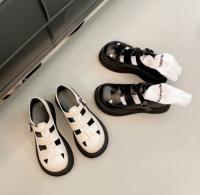 China Two Layer Cowhide Girls School Shoes College Style Hollowed Out Sandals for sale