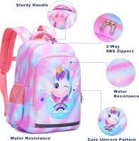 China Unicorn Girls School Backpack Large Capacity Three Piece Set with Waterproof Inner Bag for sale