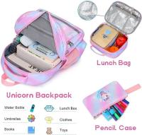 China Unicorn Girls School Backpack Large Capacity Three Piece Set with Waterproof Inner Bag for sale