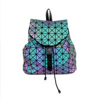 China Women Backpack Colorful Diamond Grid Night Glow Color Changing Backpack for sale