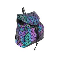 China Women Backpack Colorful Diamond Grid Night Glow Color Changing Backpack for sale