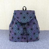 China Women Backpack Colorful Diamond Grid Night Glow Color Changing Backpack for sale