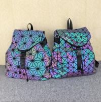 China Women Backpack Colorful Diamond Grid Night Glow Color Changing Backpack for sale