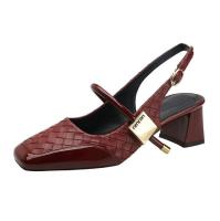 China High Heels French Square Heels Women's Thick Heeled Single Shoes with One Line Buckle for sale