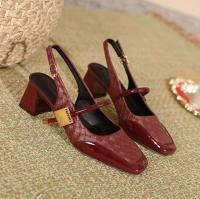 China Women Thick Heeled Single Shoes One Line Buckle Wrapped Toe Sandals French Square Heels High Heels for sale