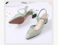 China Cusp Shape Sheepskin Strappy Mid Heel Sandals for sale