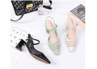 China Cusp Shape Sheepskin Strappy Mid Heel Sandals for sale