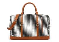 China Blue White Striped Women Canvas Travel Duffle Bag Women'S Weekender Bags for sale