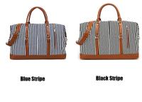 China Blue White Striped Women Canvas Travel Duffle Bag Women'S Weekender Bags for sale