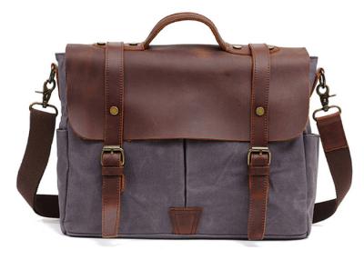 China Wax Oil Canvas Mens Crossbody Computer Bag With Laptop Compartment Full Grain Leather for sale