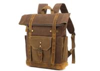 China Canvas Leather Magnetic Snap Vintage Laptop Backpack High Grade Bronze Hardware for sale